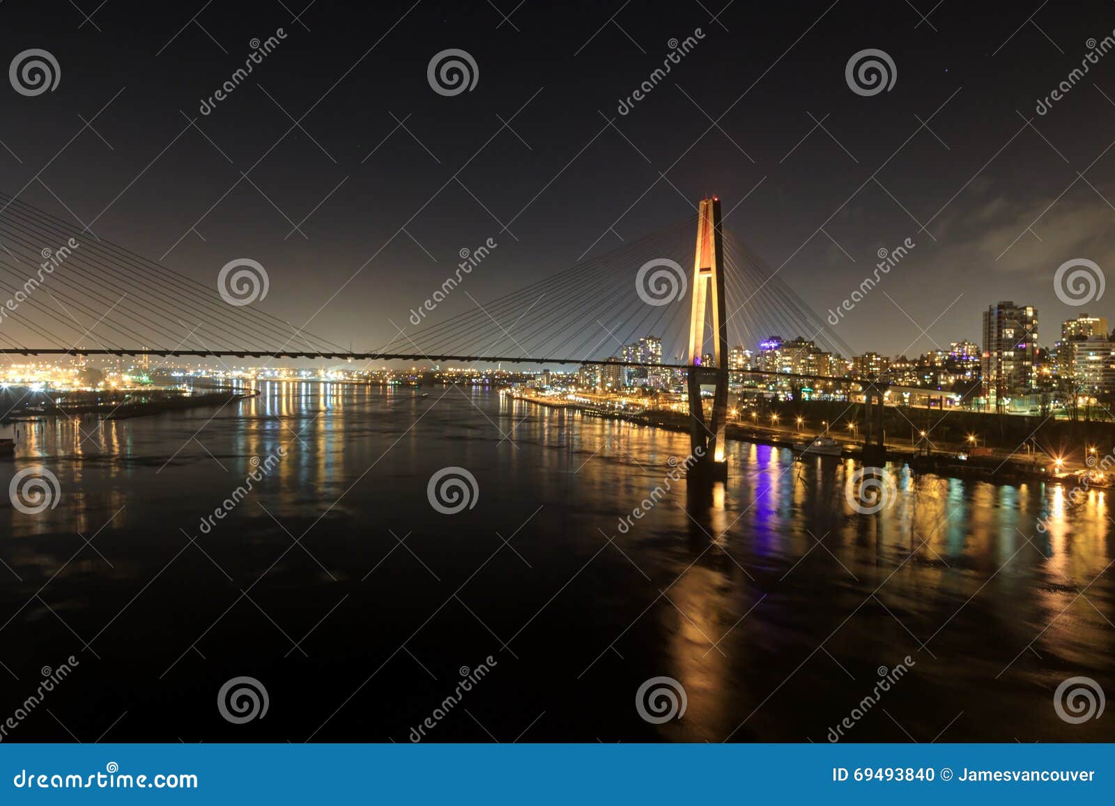 Night View of a City by a River Stock Photo - Image of park, background ...