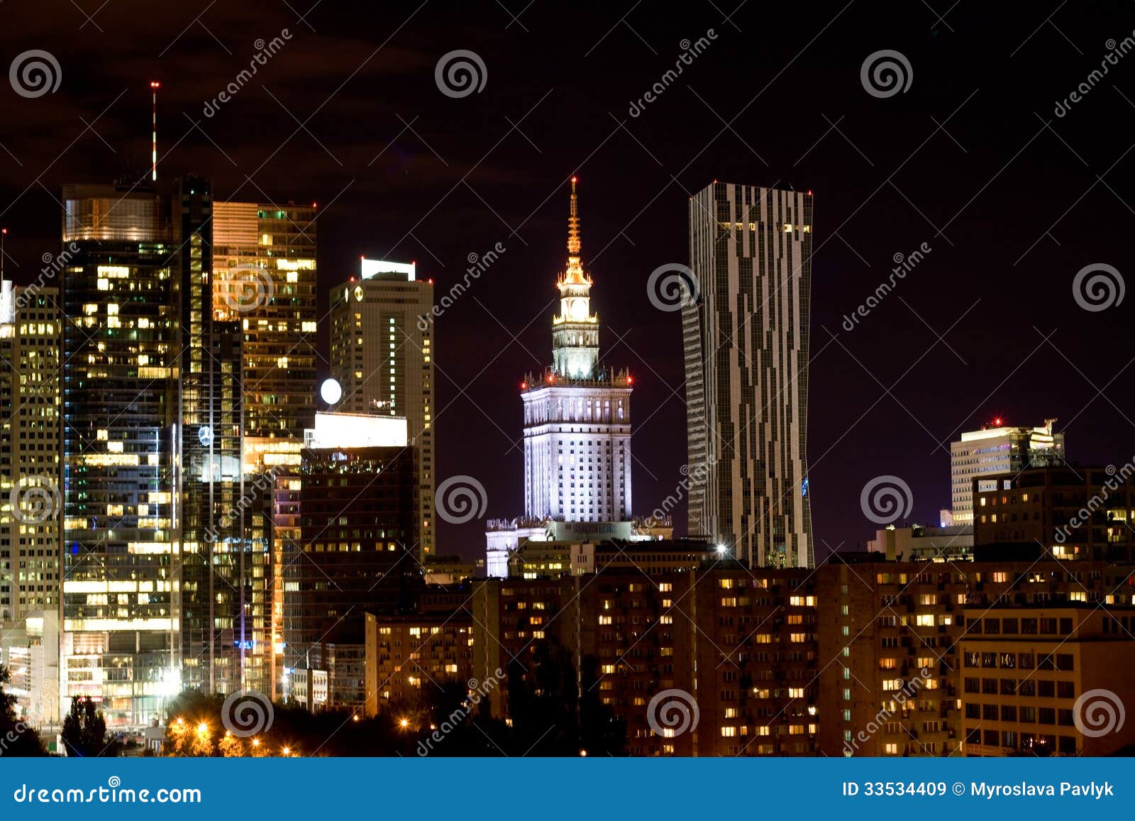 Night View of the City, Warsaw Stock Image - Image of view ...