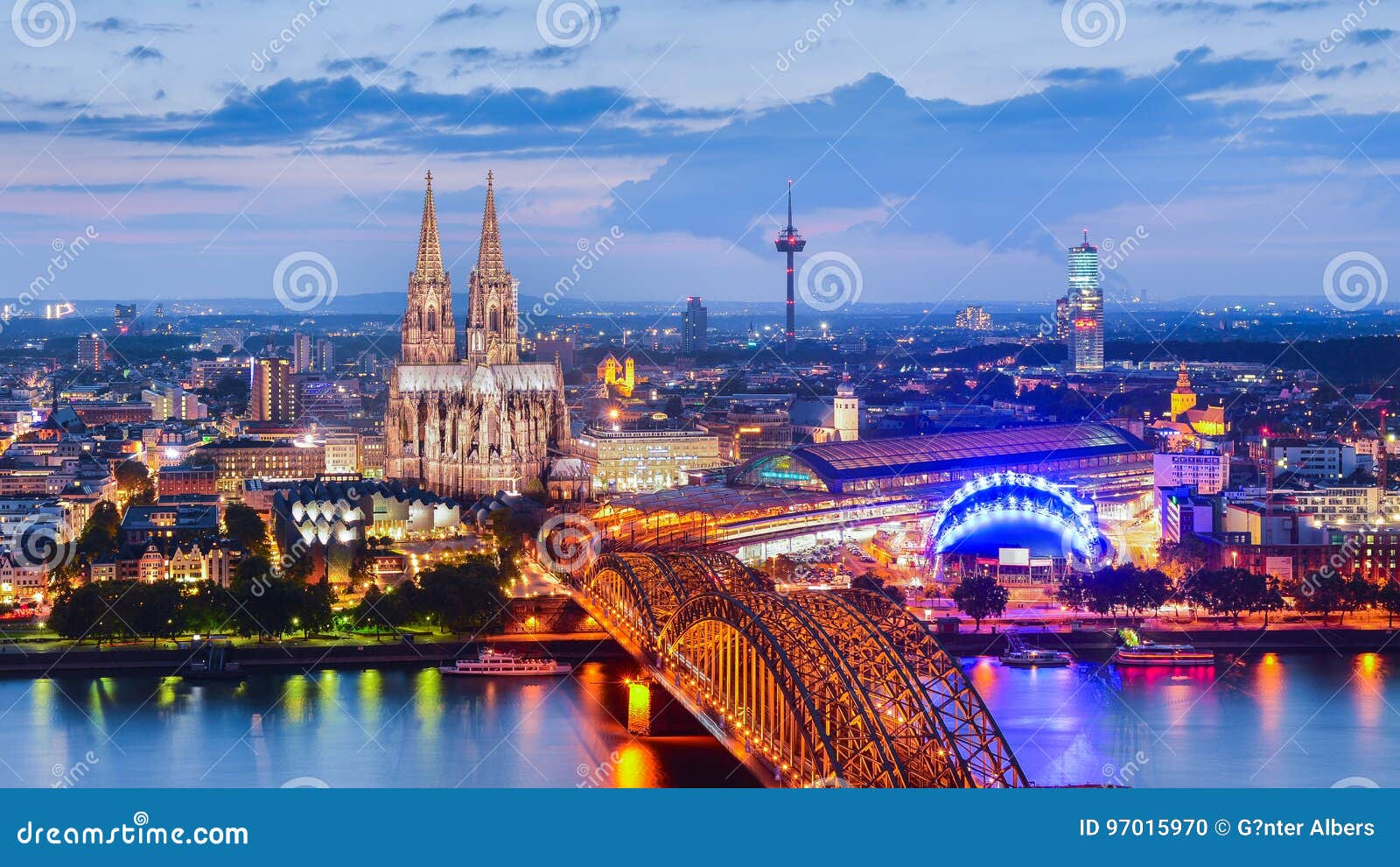 Night View of Cologne in Germany Stock Photo - Image of federal, rhine ...