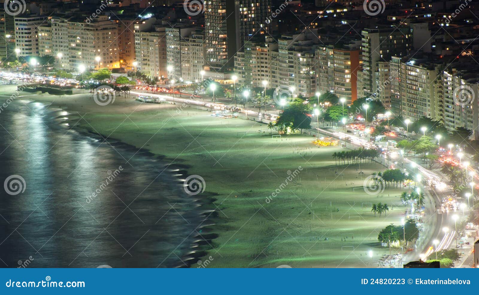 Night View of Copacabana Beach in Rio De Janeiro Stock Image - Image of ...