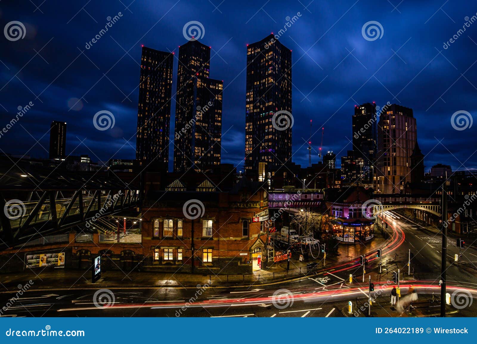 Night View of Deansgate Square with Four Skyscraper Towers Under the ...