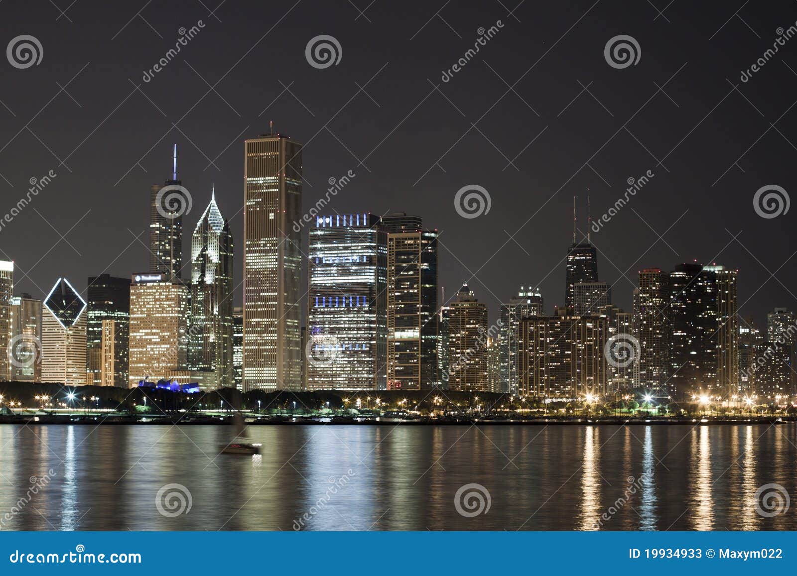Night View at Downtown Chicago Stock Image - Image of background ...