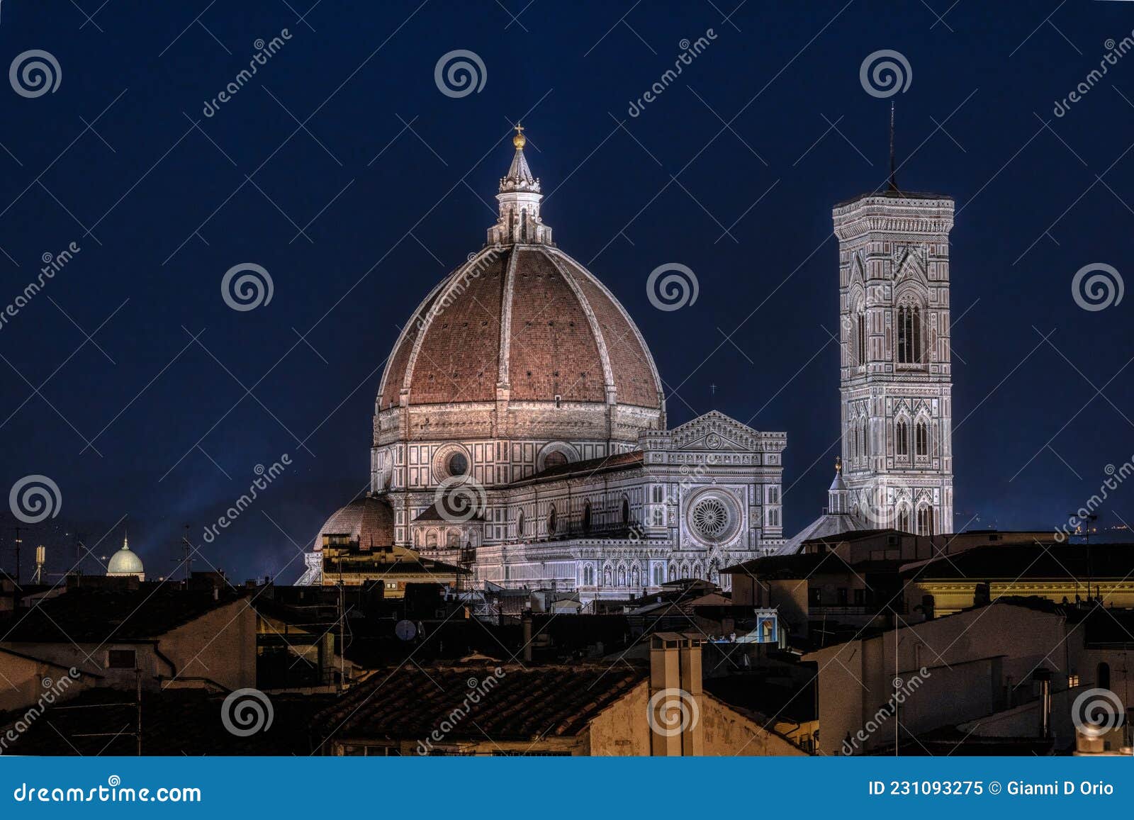 Night View of the Duomo and Giotto`s Bell Tower from the Rooftops of ...