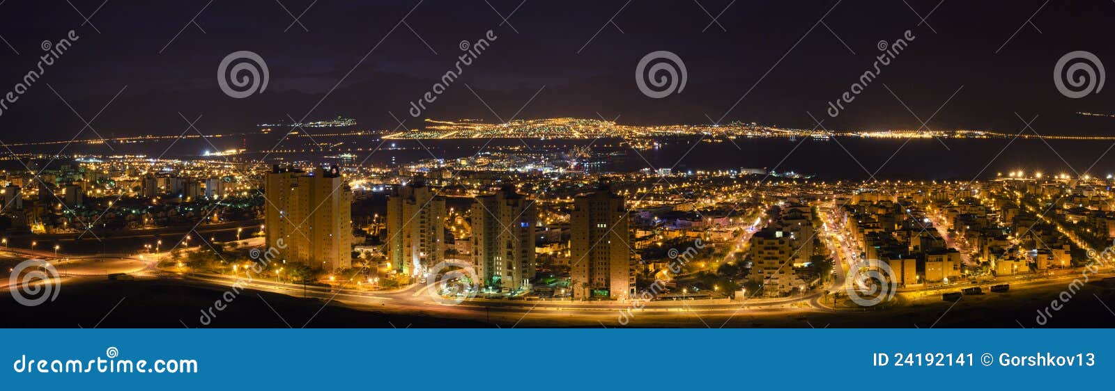 Night View on Eilat and Aqaba Cities Stock Image - Image of israel ...