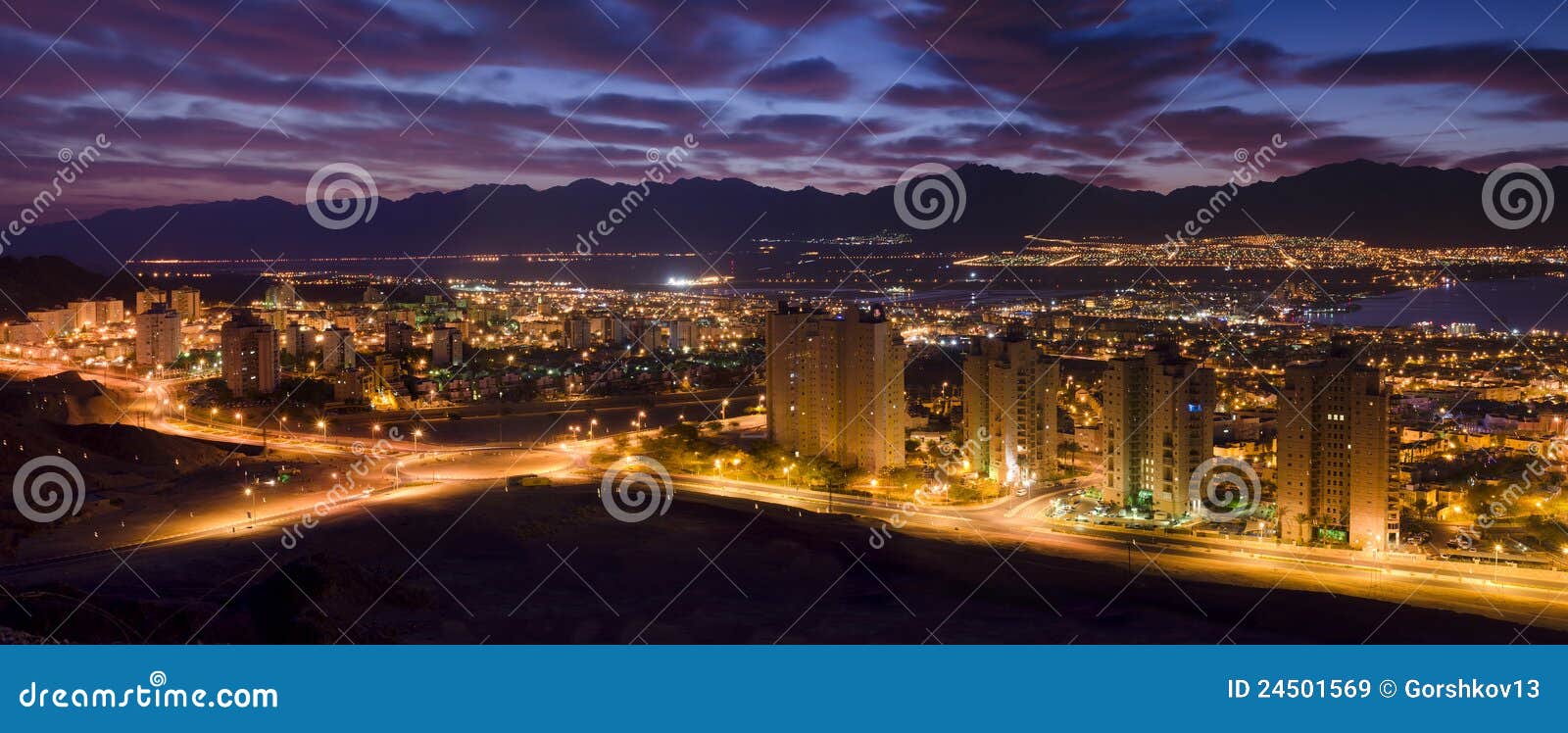 Night View on Eilat City, Israel Stock Image - Image of middle, hill ...