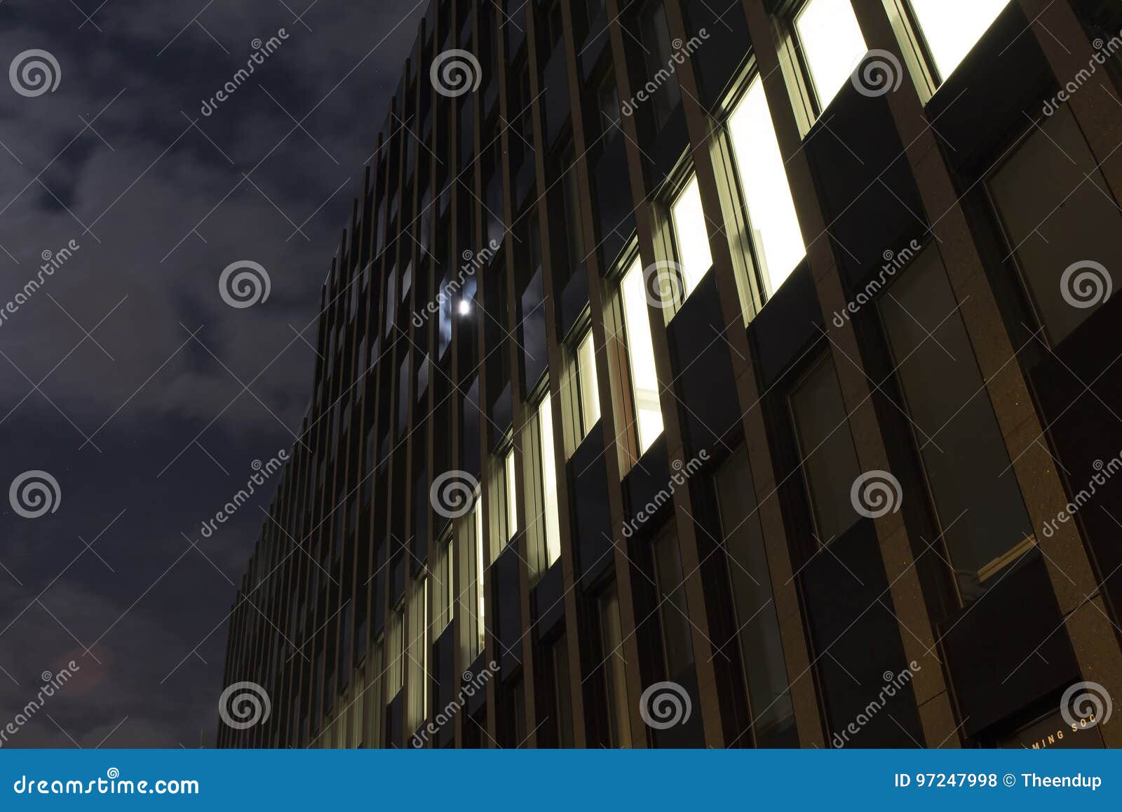 Night View of Facade of a Modern Building Stock Photo - Image of lines ...