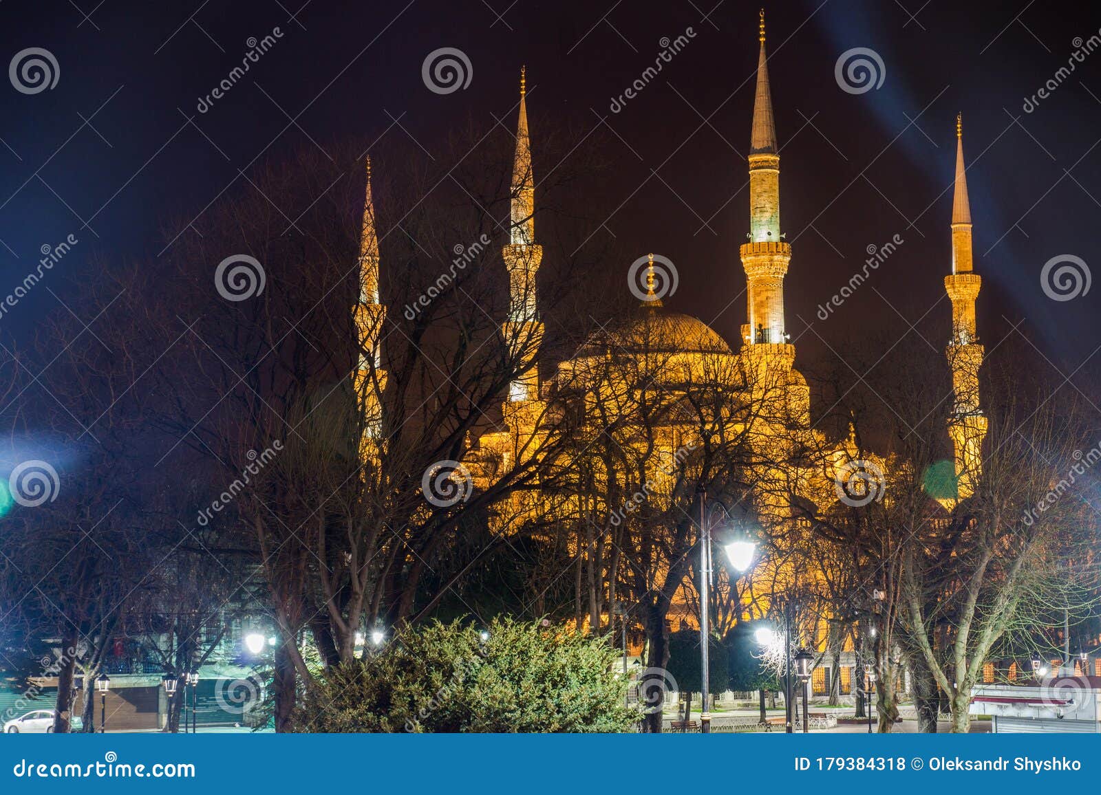 Night View of the Famous Blue Mosque in Istanbul. Turkey Stock Photo ...