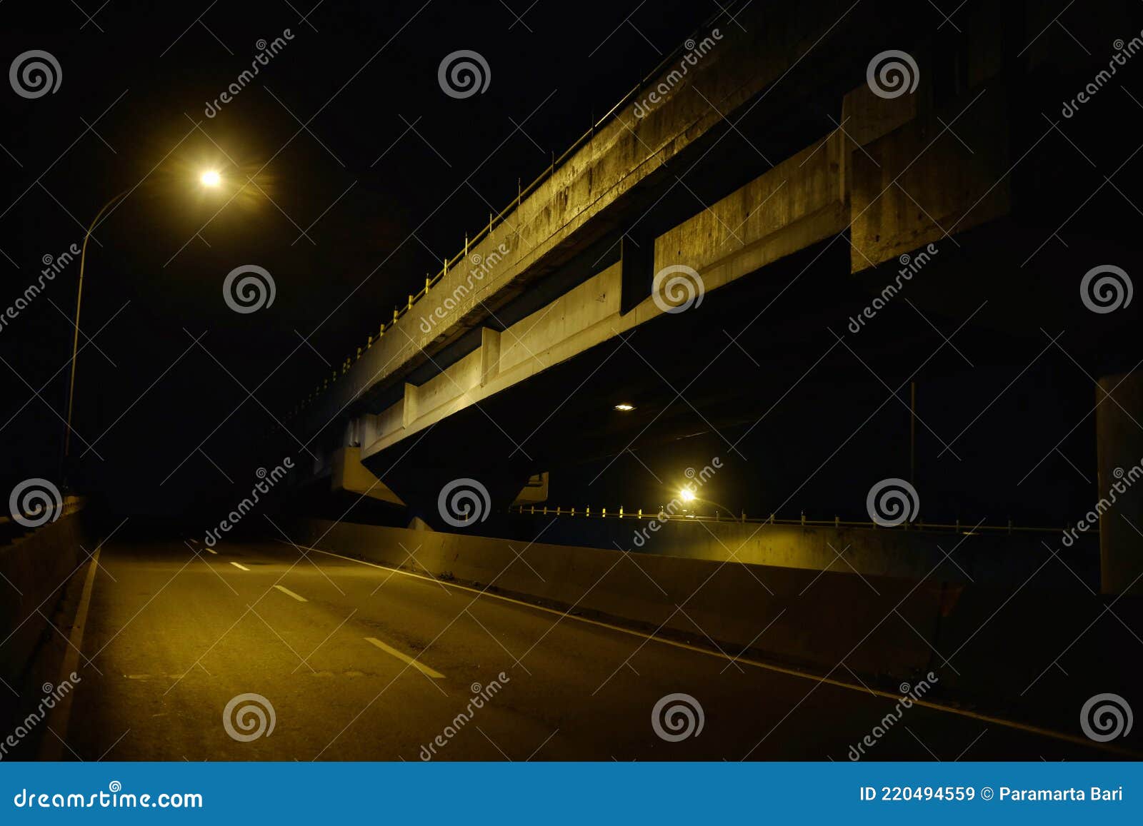 The Night View of the Flyover, Which is Quiet and Cold in the Dim Light ...