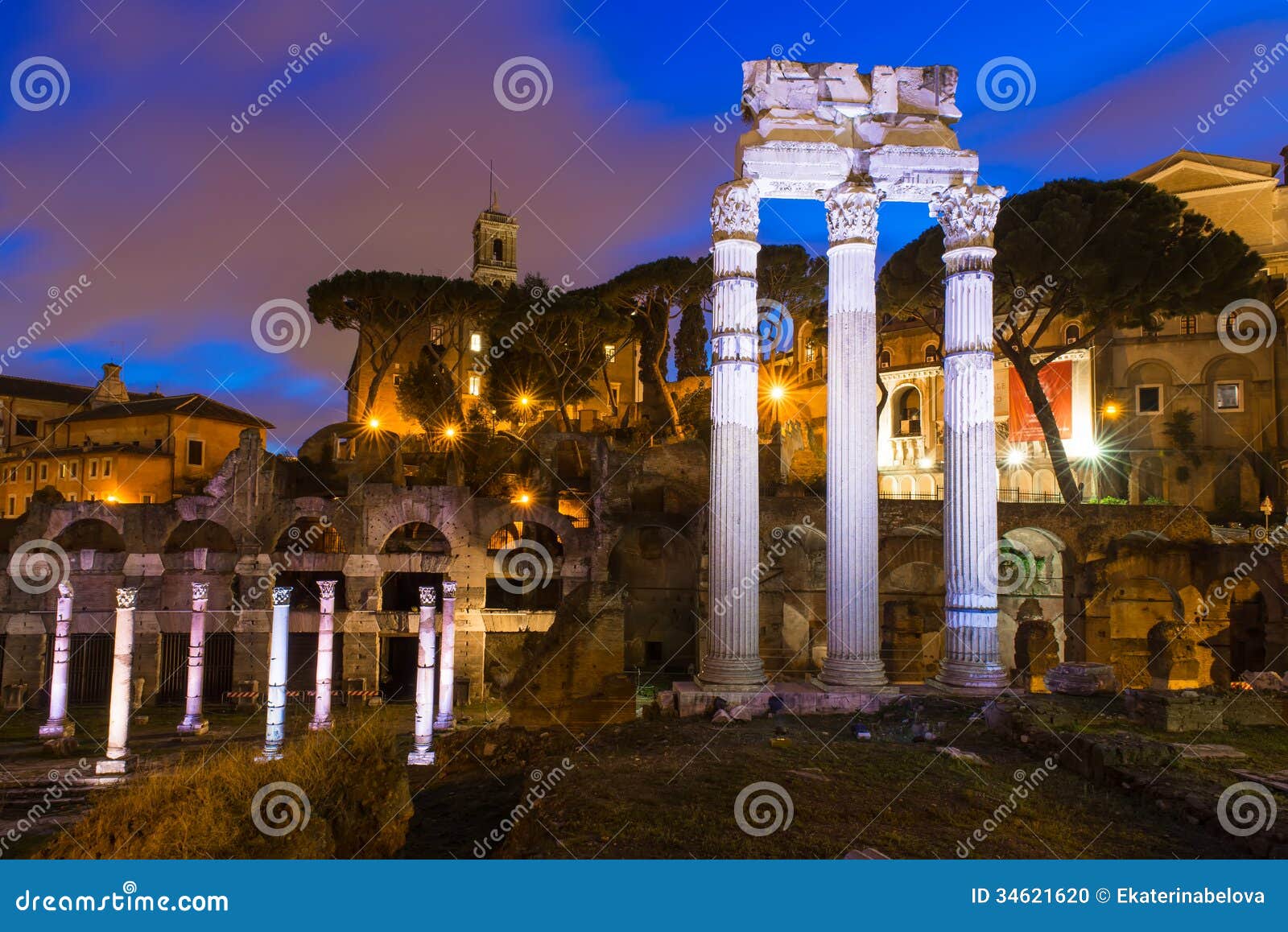 Night View of Forum of Caesar in Rome Stock Photo - Image of colosseum ...