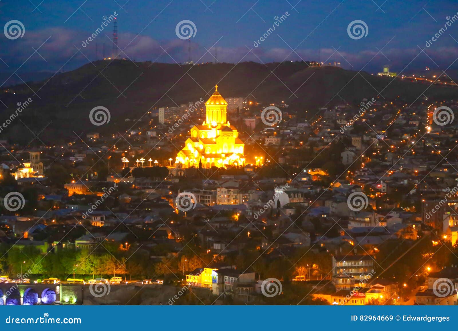 Night view of georgia editorial stock image. Image of destination ...