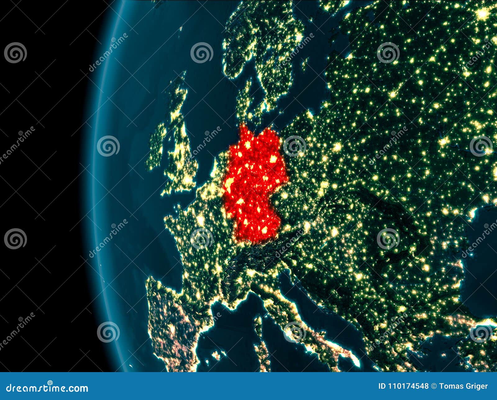 Night view of Germany stock illustration. Illustration of earth - 110174548