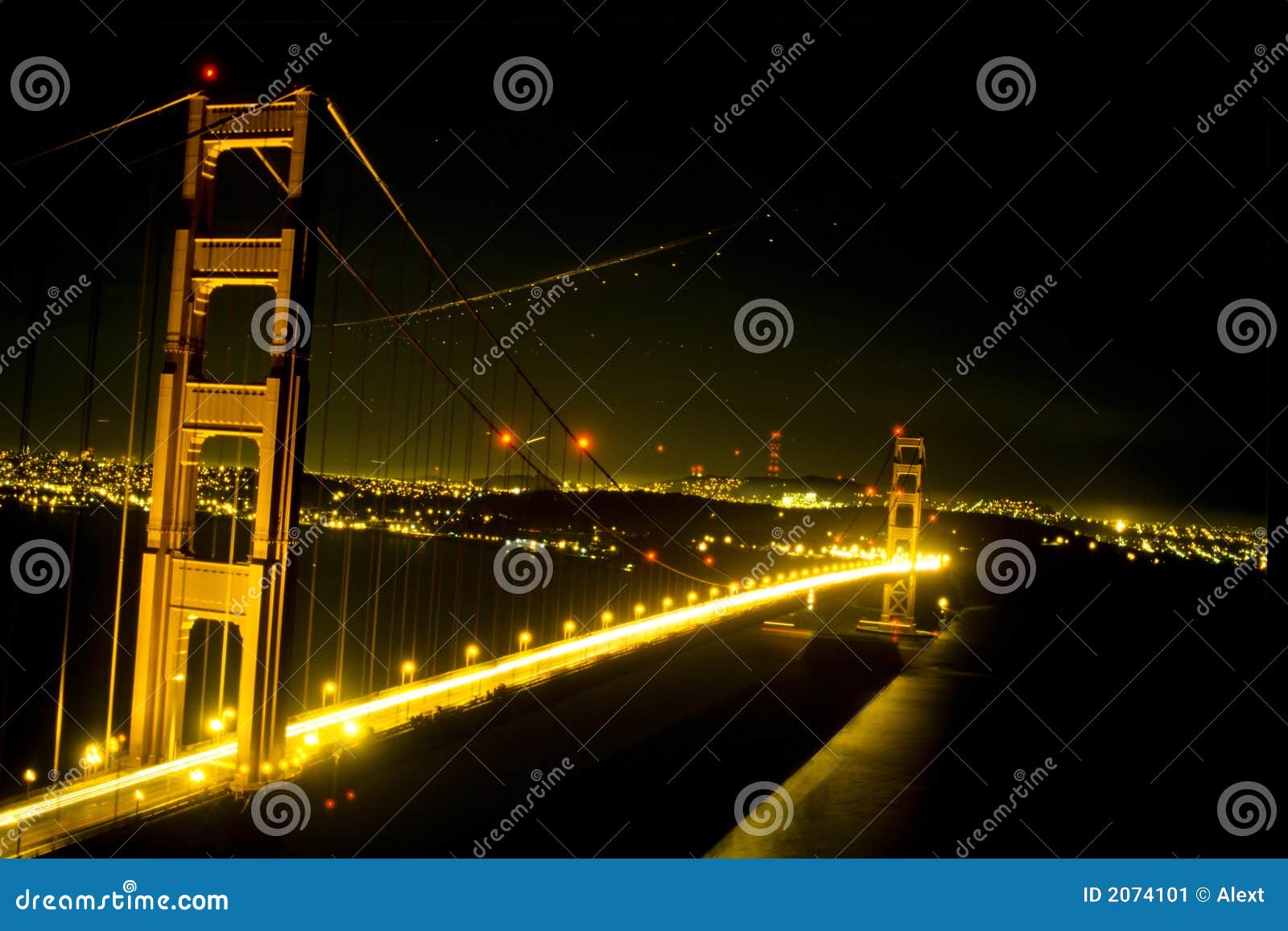 Night View of the Golden Gate Bridge Stock Image - Image of illuminated ...