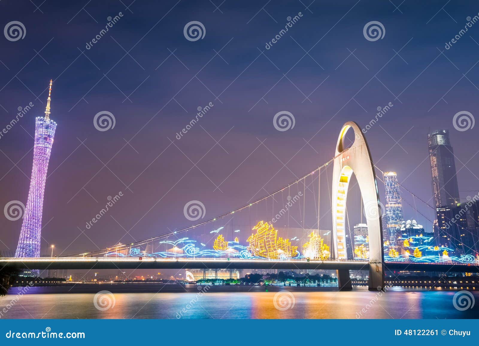 Night view of guangzhou editorial photo. Image of economy - 48122261