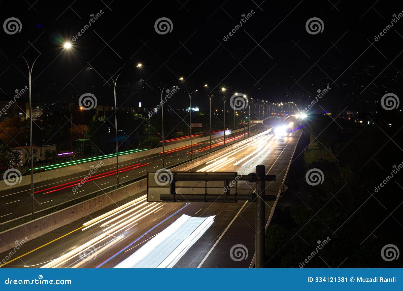 Night View of the Highway. Photo with Panning Technique Using Low ...