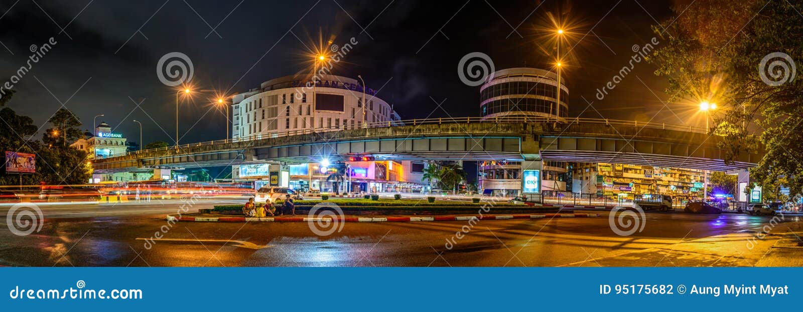 Night View of Hledan Junction Overhead Bridge, Yangon, Myanmar, June ...