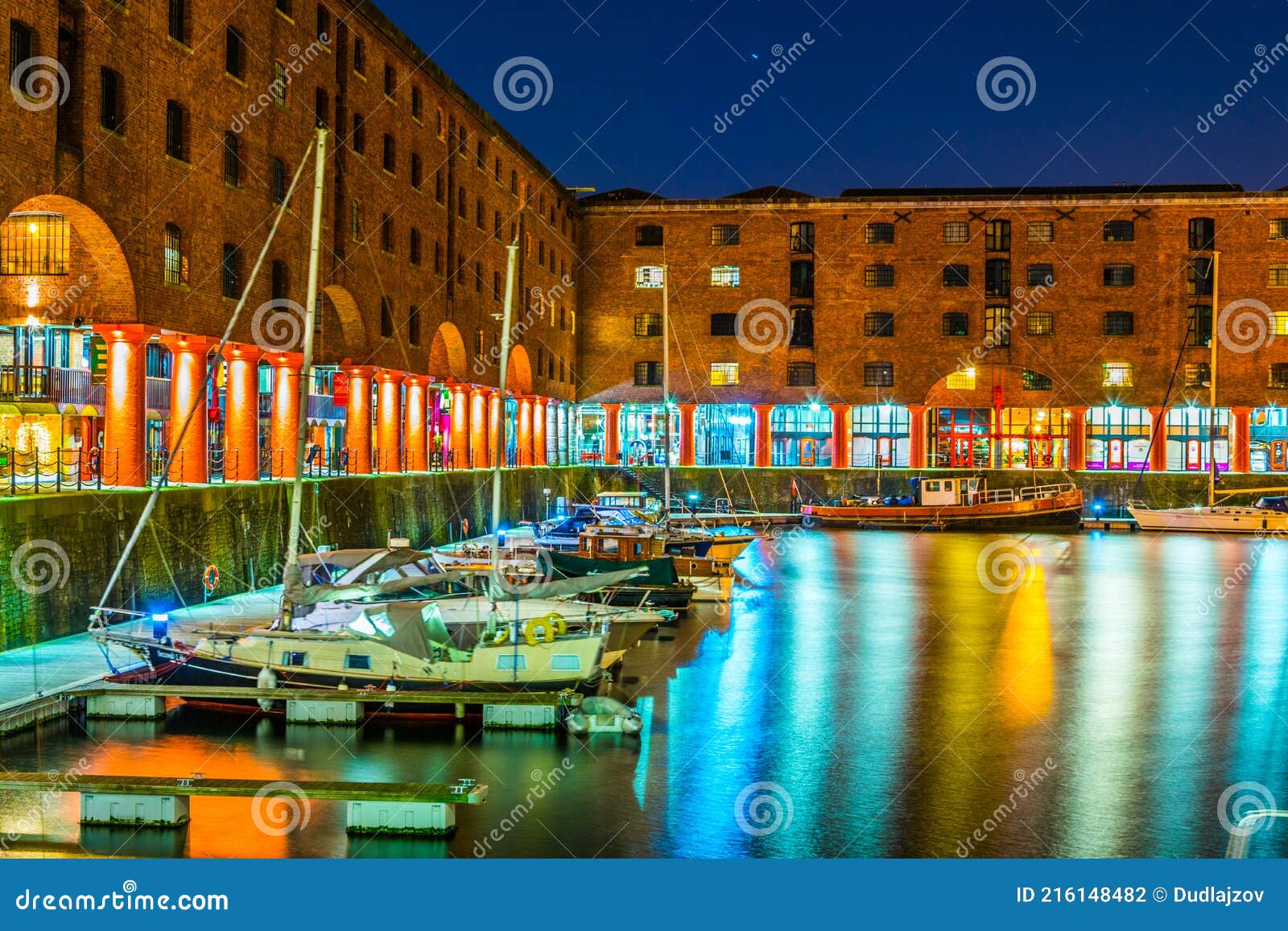 Night View of Illuminated Albert Dock in Liverpool, England Editorial ...