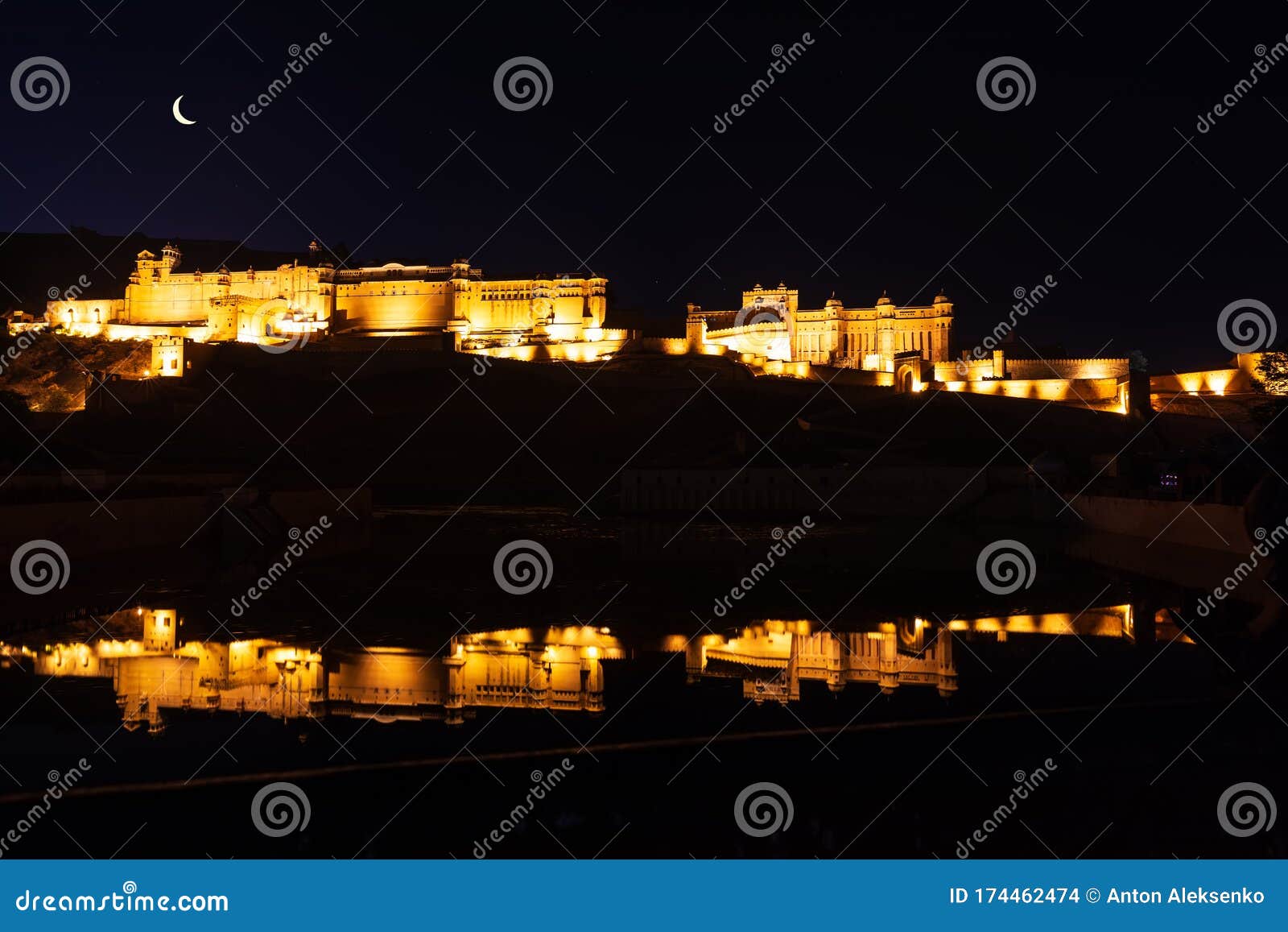 Night View of the Illuminated Amer Fort in Jaipur, India Stock Photo ...