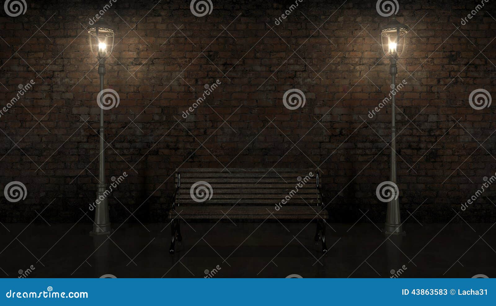 Night View of the Illuminated Brick Wall with Old Street Stock ...