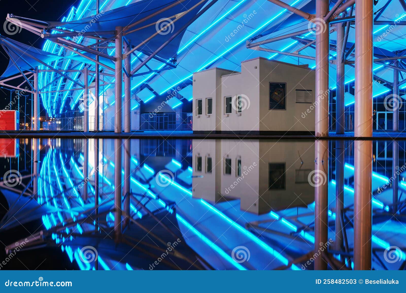 Night View of the Illuminated Modern Building Stock Image - Image of ...