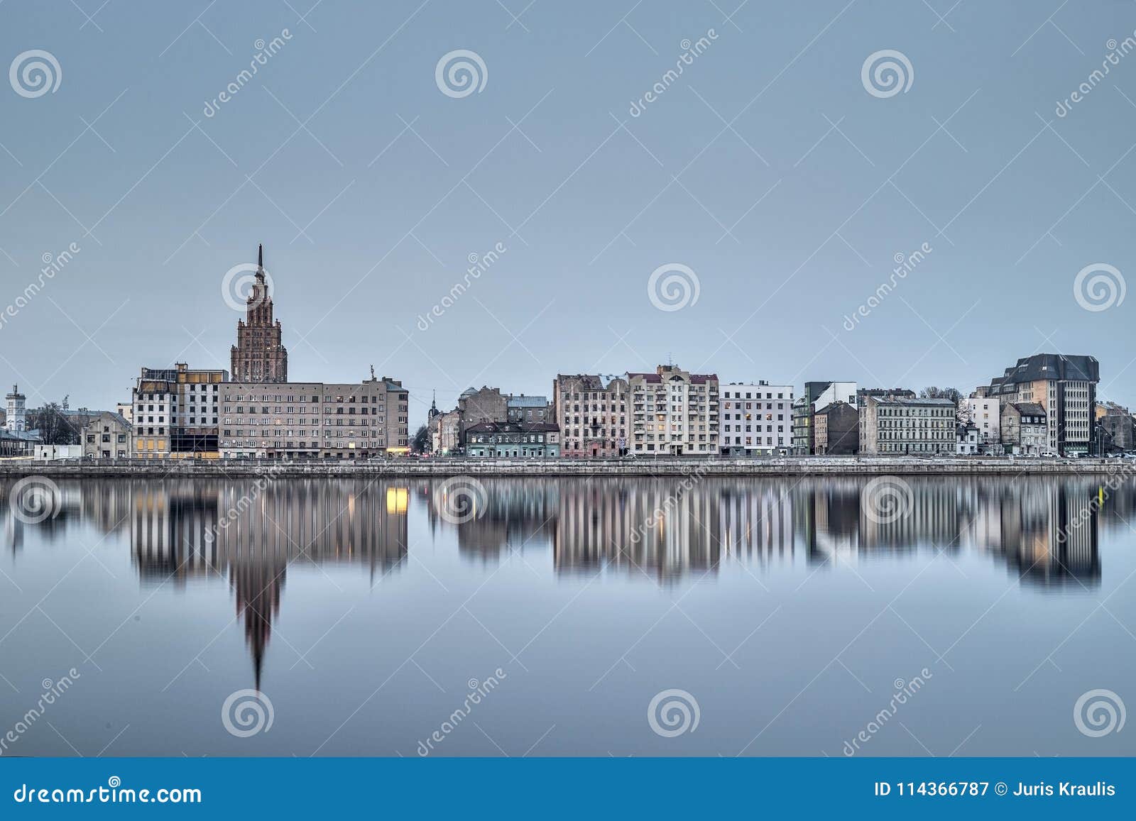 Night View on the Illuminated Riverside with Reflection on the River in ...