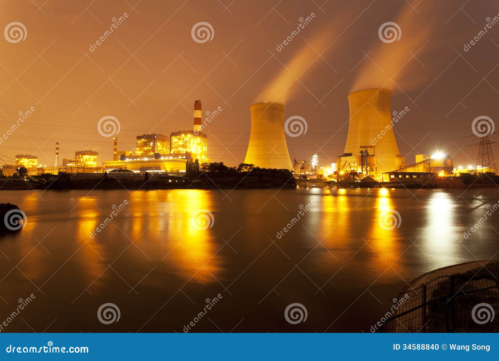 Night View of Industrial Plants Stock Photo - Image of grass ...