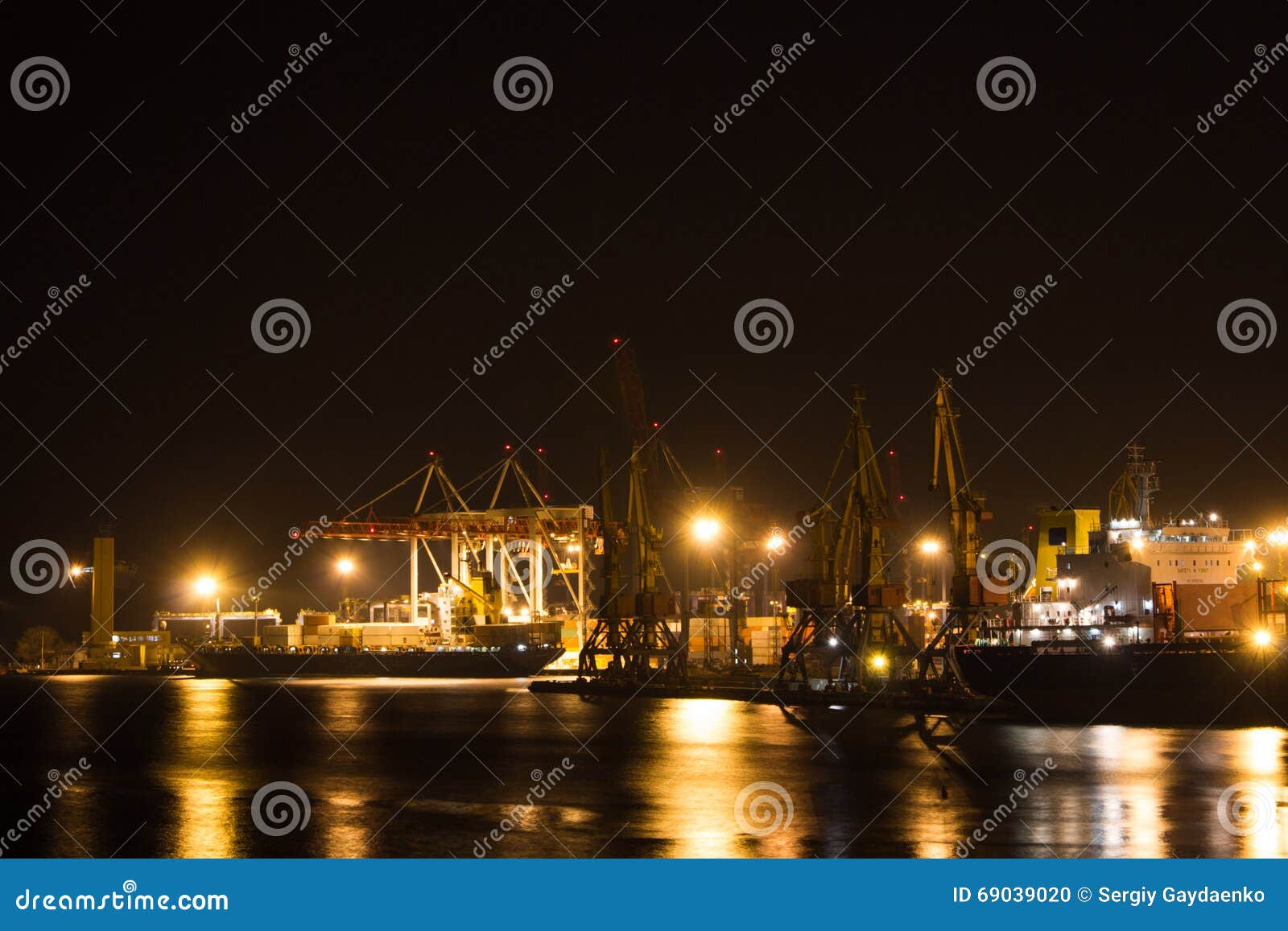 Night View of the Industrial Port Stock Photo - Image of goods, cargo ...