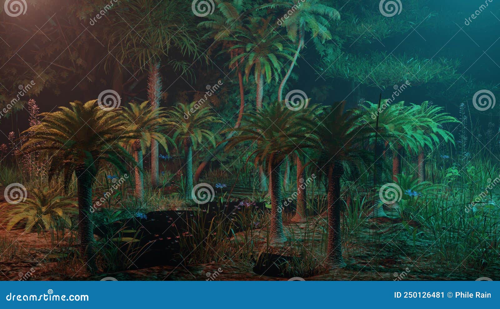 Night View Inside the Wild Coconut Forest - Nature Landscape Stock ...