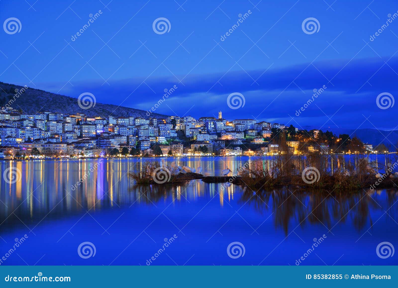 Night View of Kastoria and Lake Orestiada Stock Image - Image of night ...