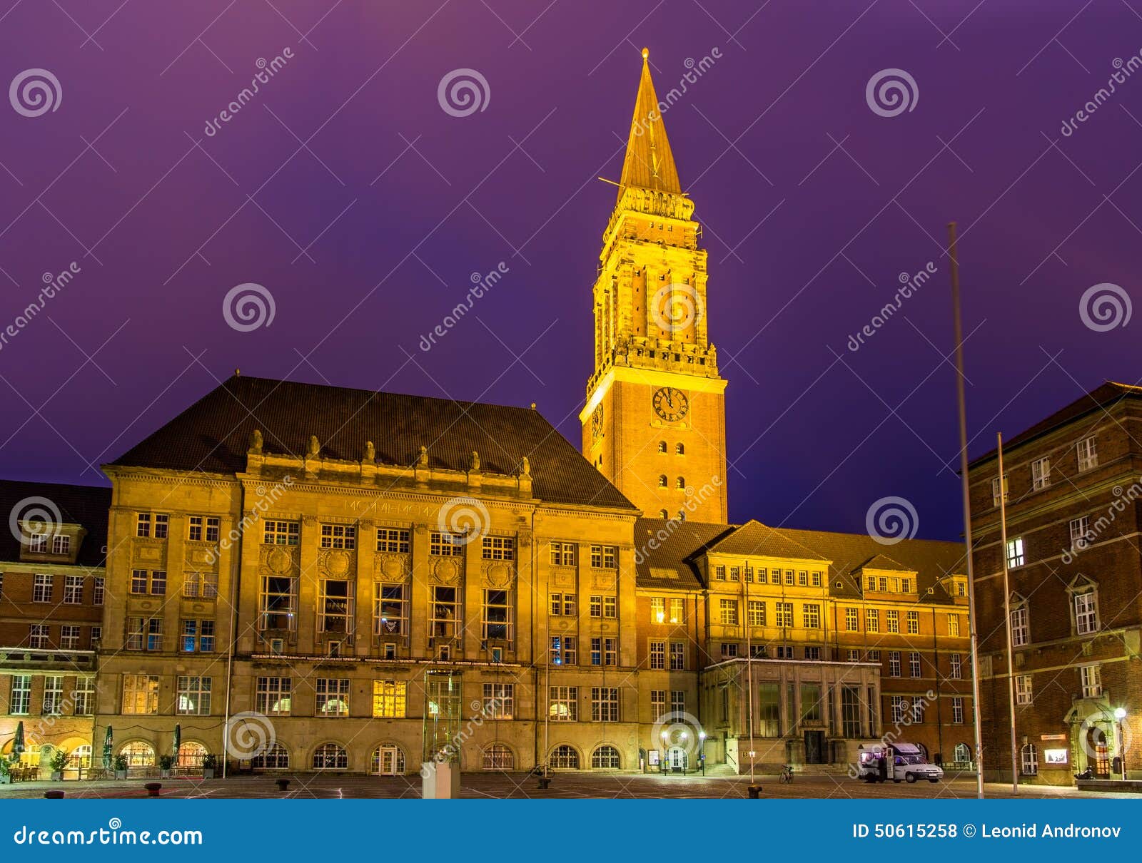Night View of Kiel City Hall Stock Photo - Image of monument, building ...