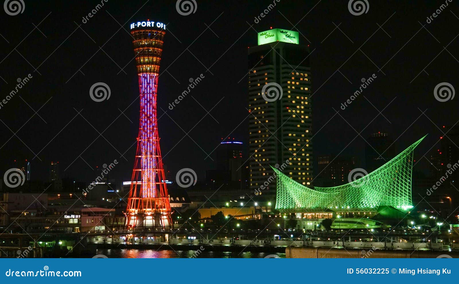 Night view in Kobe Port editorial image. Image of light - 56032225