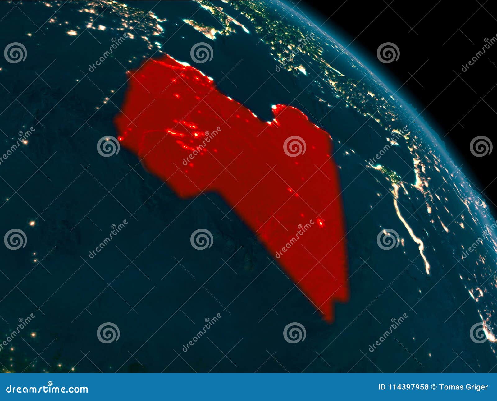Night View of Libya on Earth Stock Illustration - Illustration of ...
