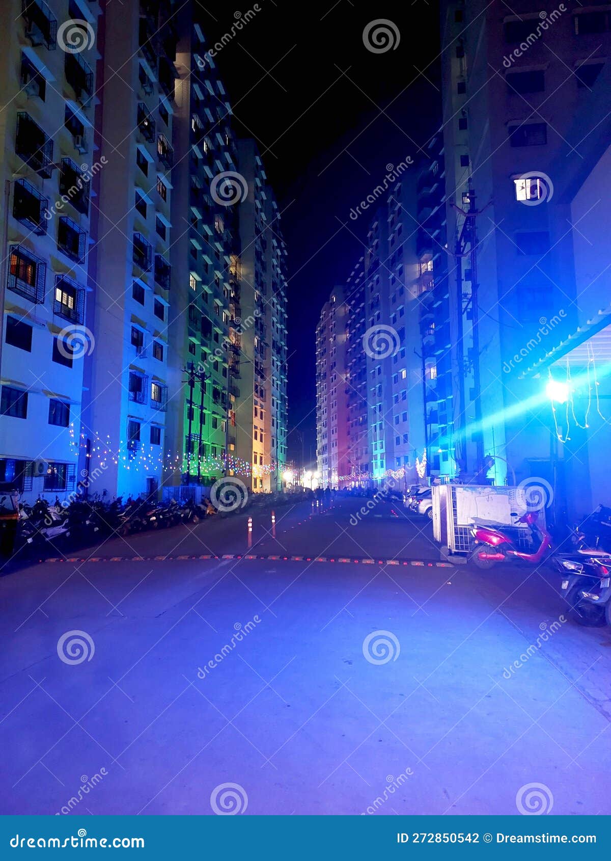 Night View of Light at Apartment in India - Image Stock Photo - Image ...