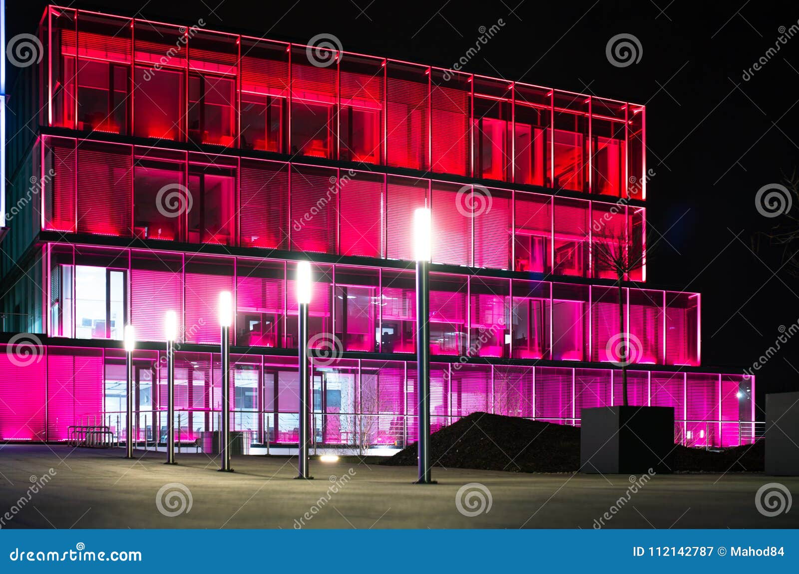 Night View of a Light Installation in Modern Architecture. Stock Image ...