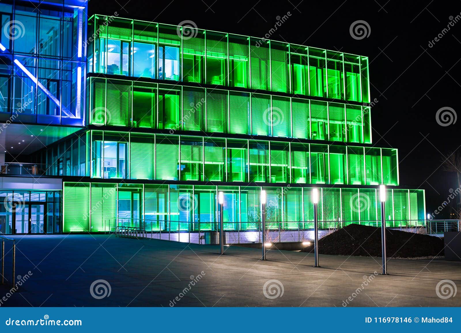 Night View of a Light Installation in Modern Architecture. Stock Photo ...