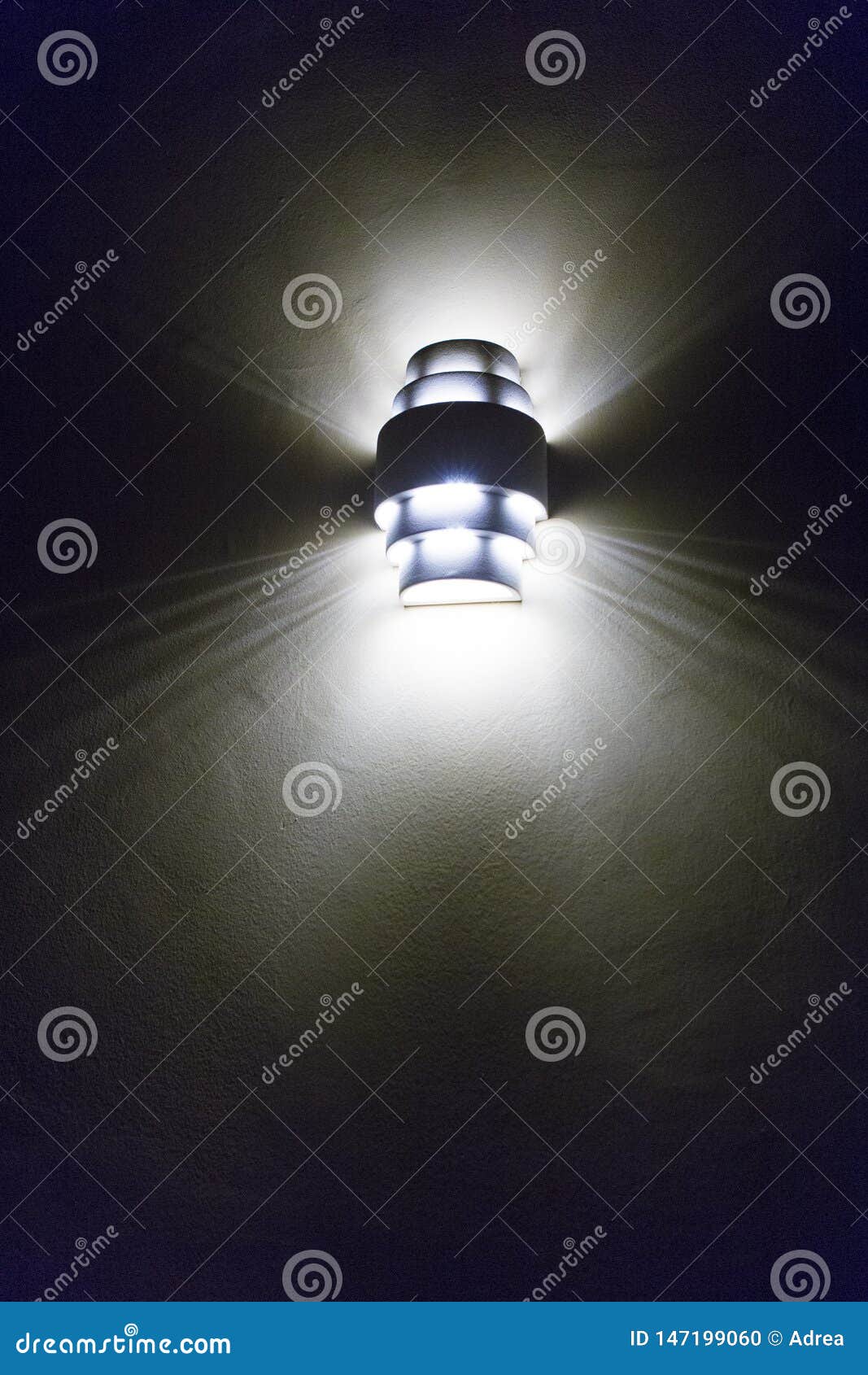 Night View of a Lighted Wall Lamp Stock Photo - Image of metal, lamp ...