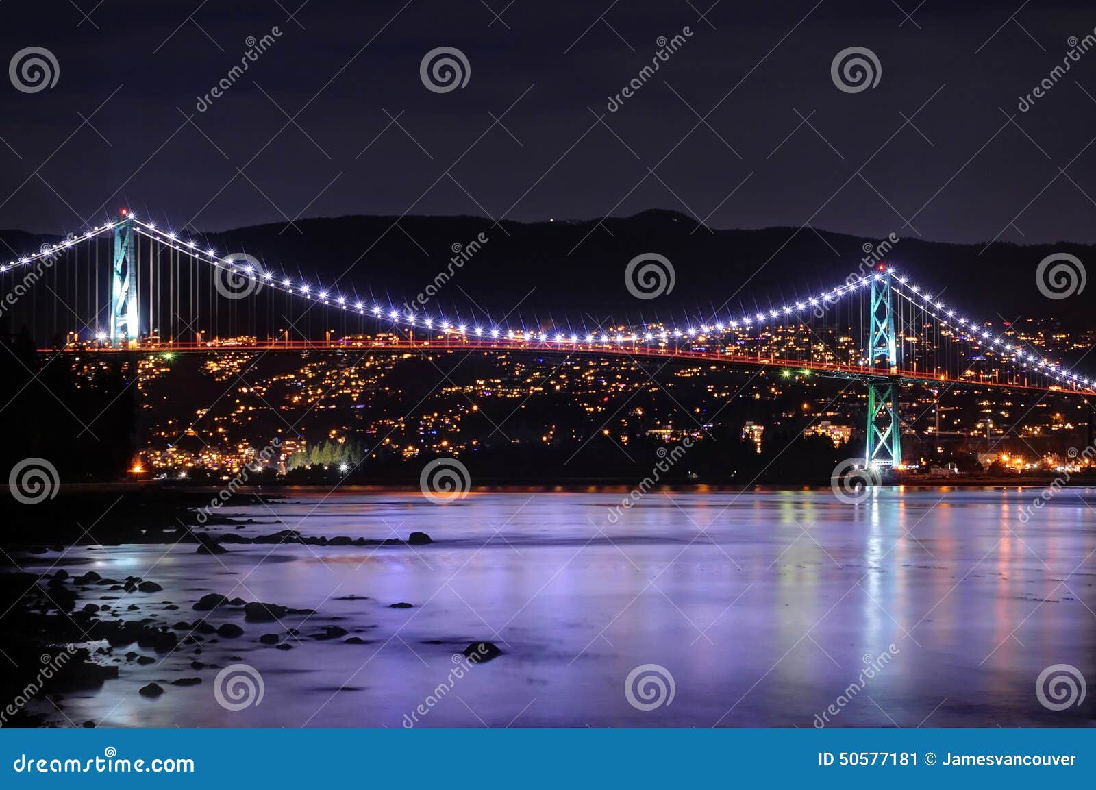Night View of Lions Gate Bridge, Vancouver, BC, Canada Stock Image ...