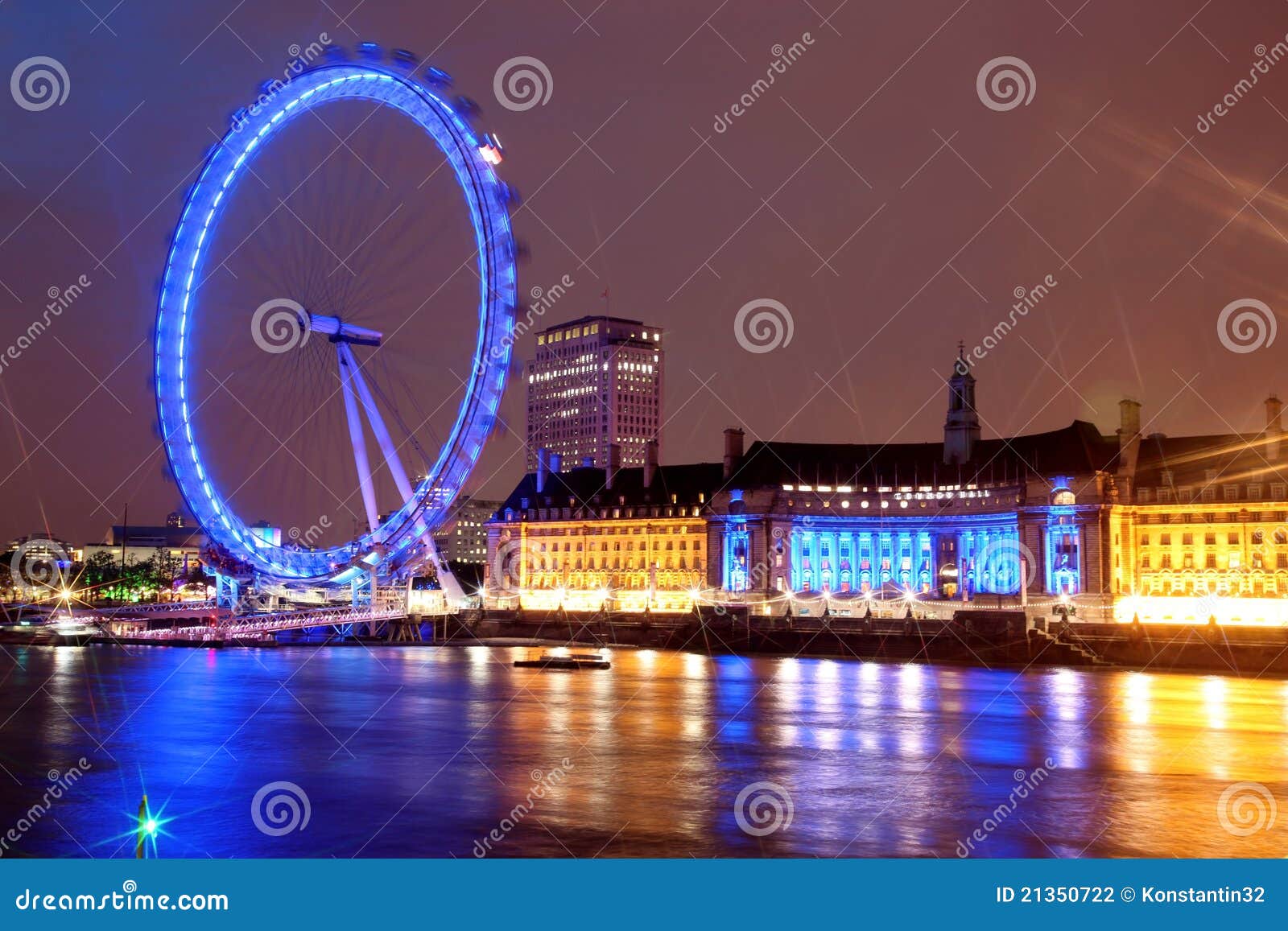 Night view of London Eye editorial photography. Image of travel - 21350722