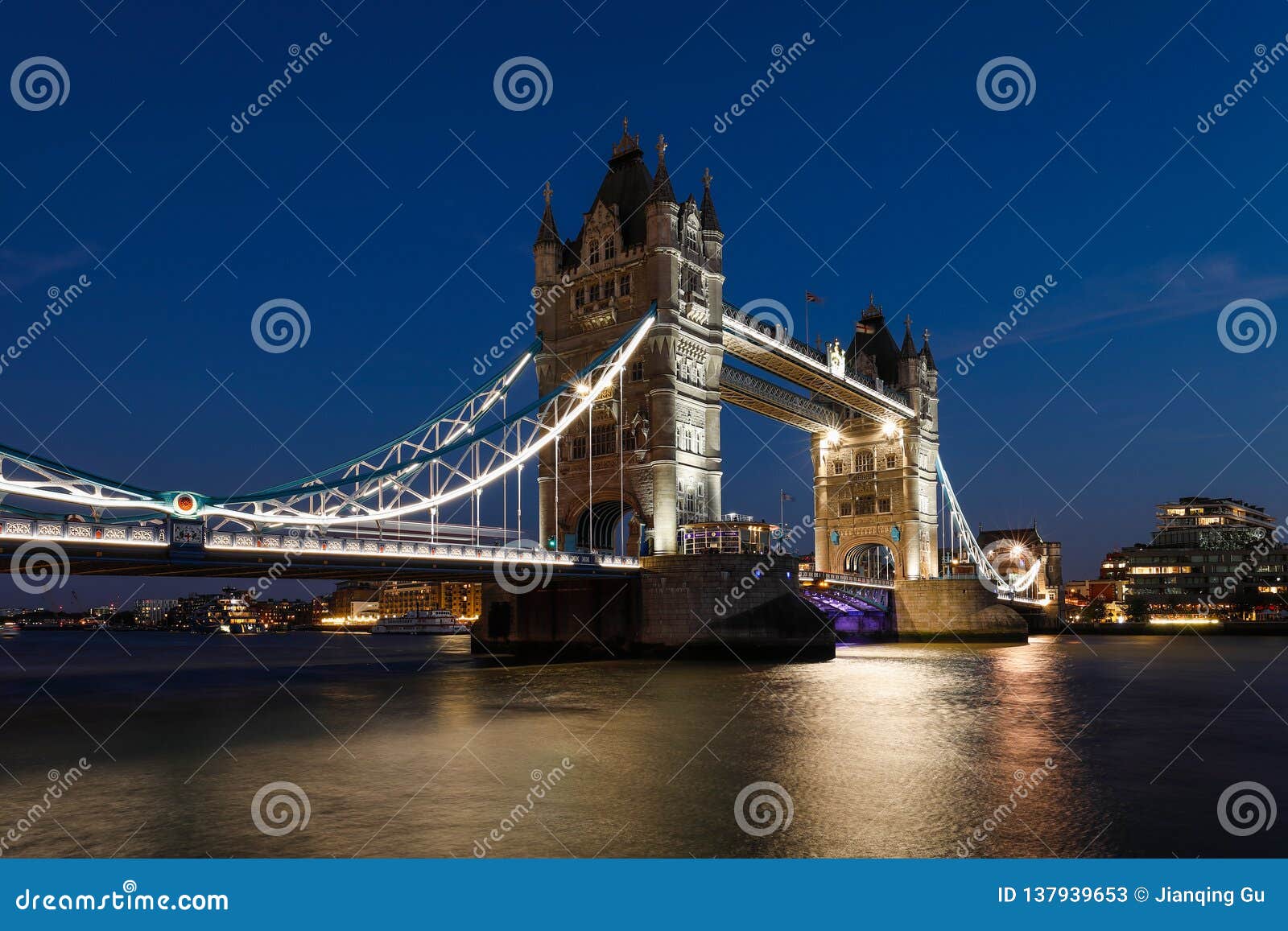 Night View of London Tower Bridge Stock Image - Image of view, river ...