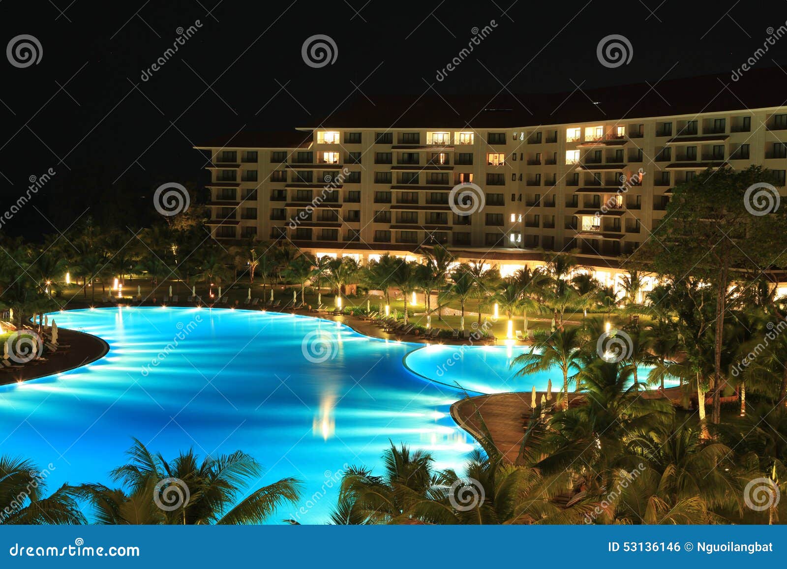Night View of a Luxury Resort Stock Photo - Image of nature, caribbean ...