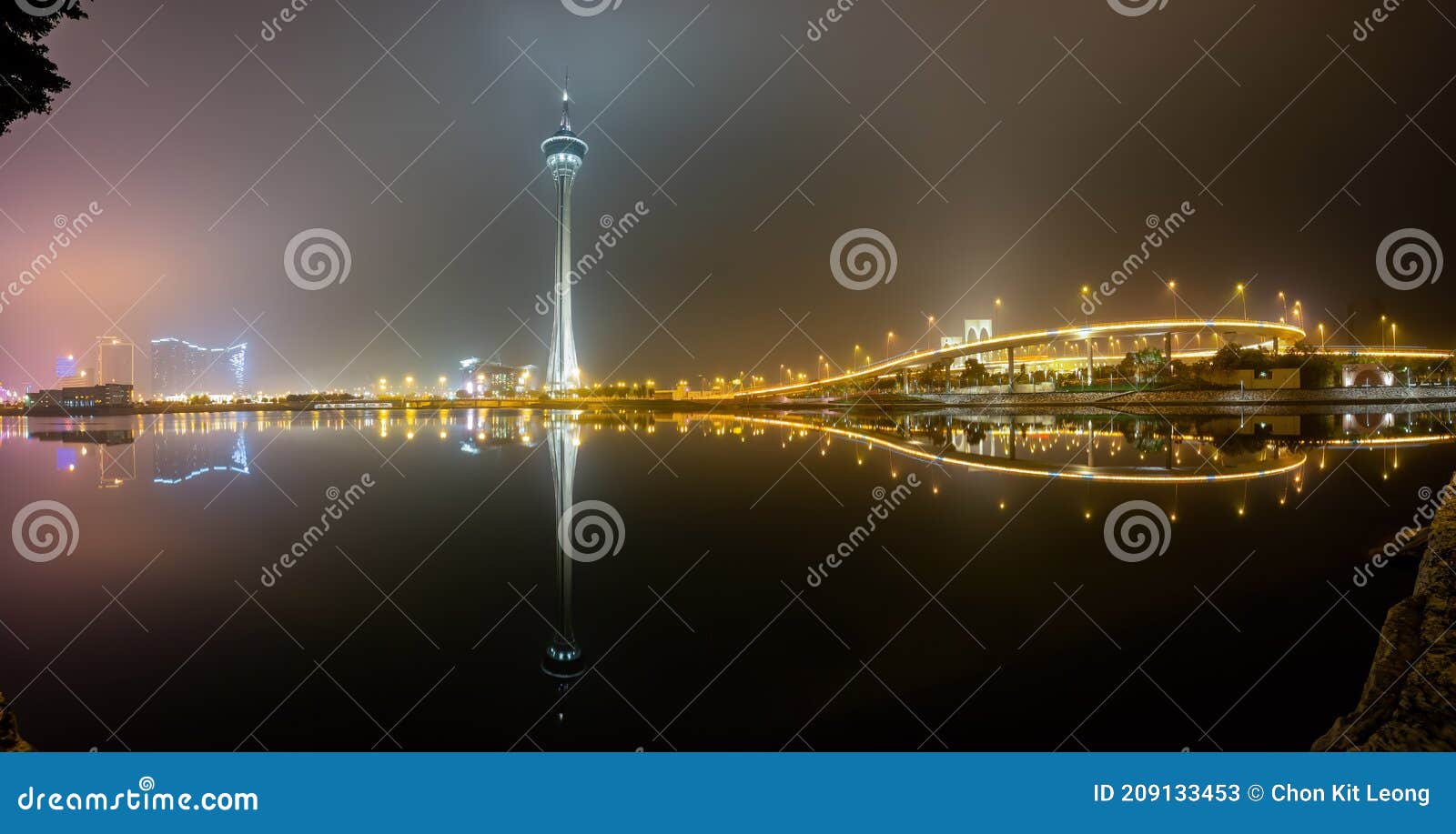 Night View of the Macau-Taipa Bridge and Tower Stock Image - Image of ...
