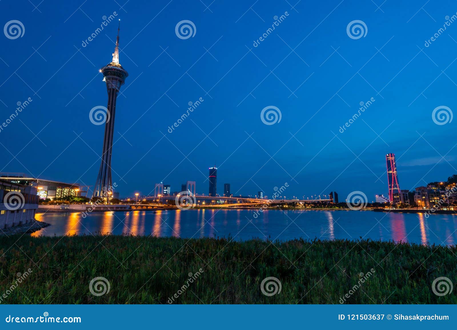 Night View of Macau Tower,famous Traveling Tower Under Blue Sky ...