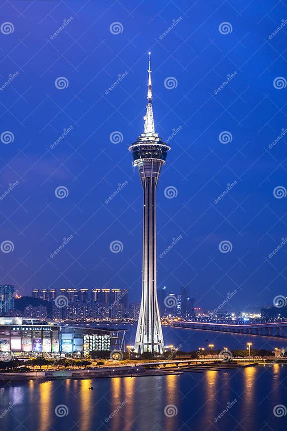 Night View of Macau Tower in Twilight Time Editorial Photography ...