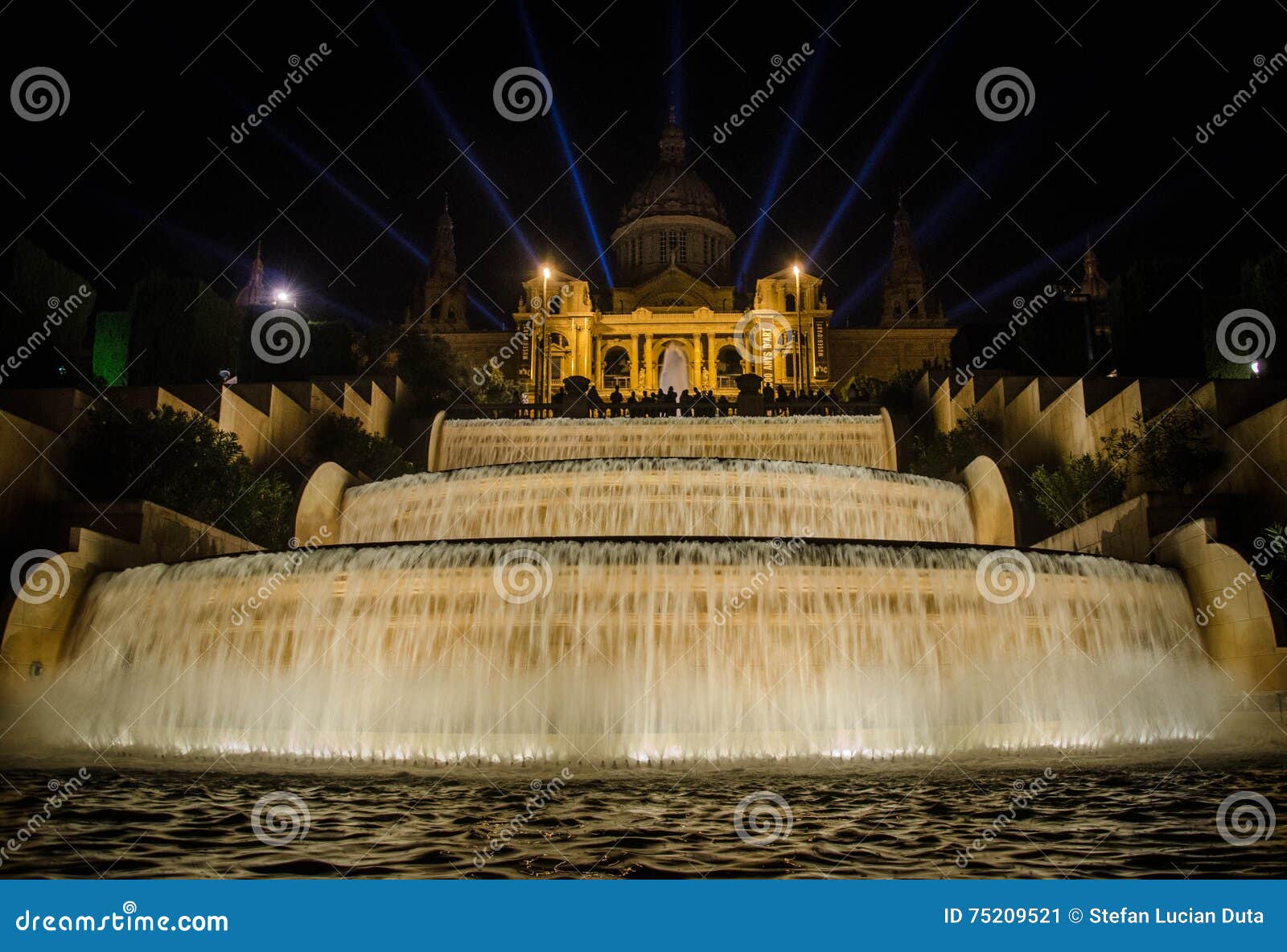 Night View of Magic Fountain Light Show in Barcelona Stock Image ...