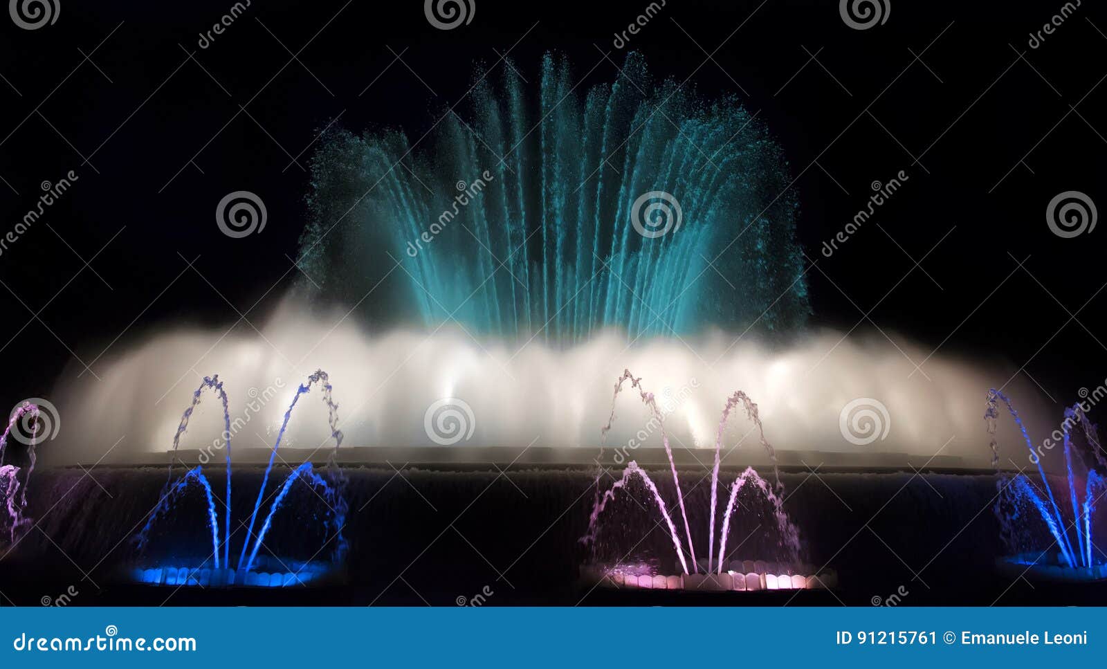 Night View of Magic Fountain Light Show in Barcelona, Spain. Stock ...