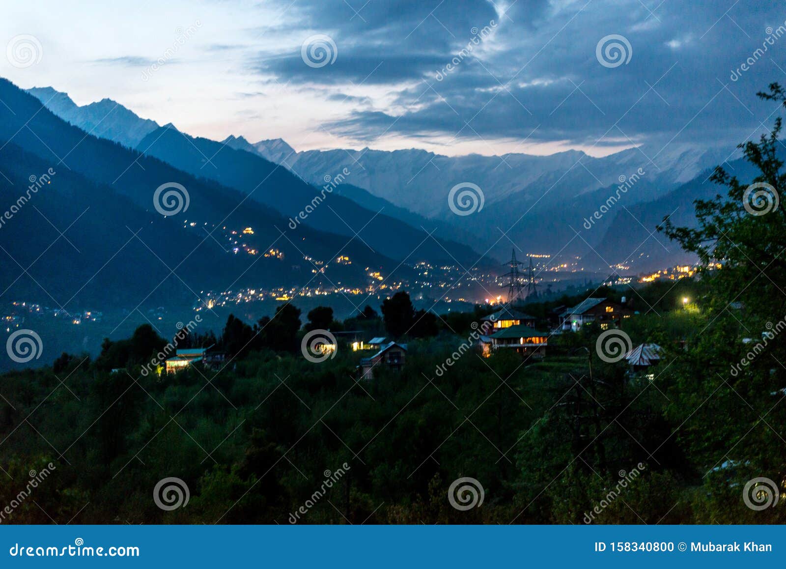 Night View of Manali City in Himalayas Stock Photo - Image of scene ...