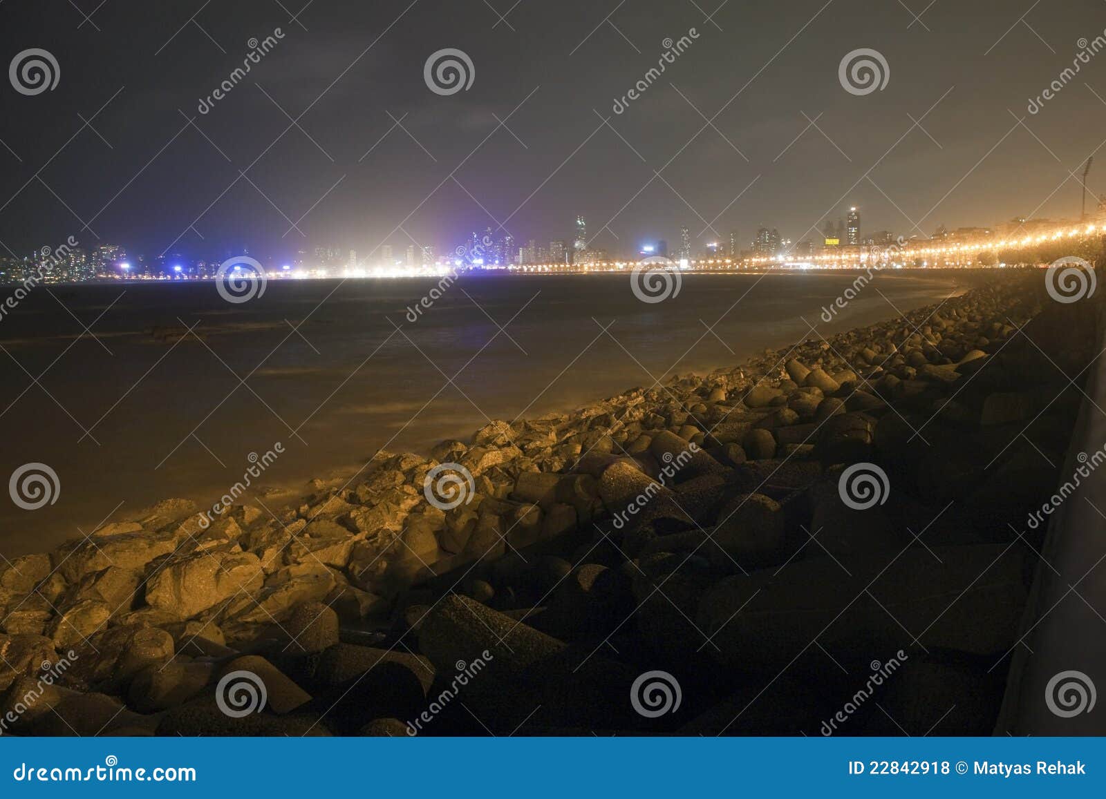 Night view of Marine Drive stock photo. Image of centre - 22842918