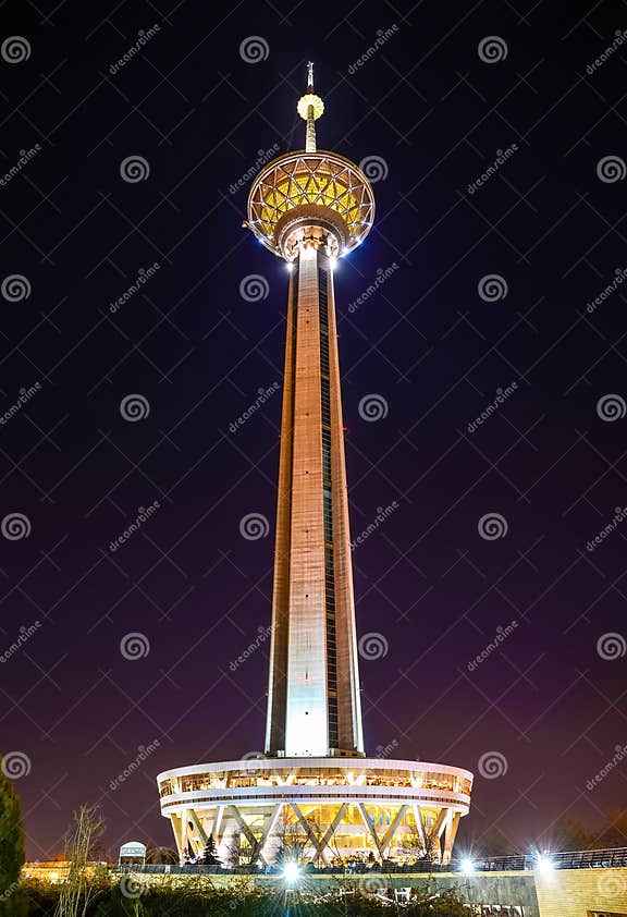 Night View of Milad Tower in Tehran Stock Image - Image of building ...