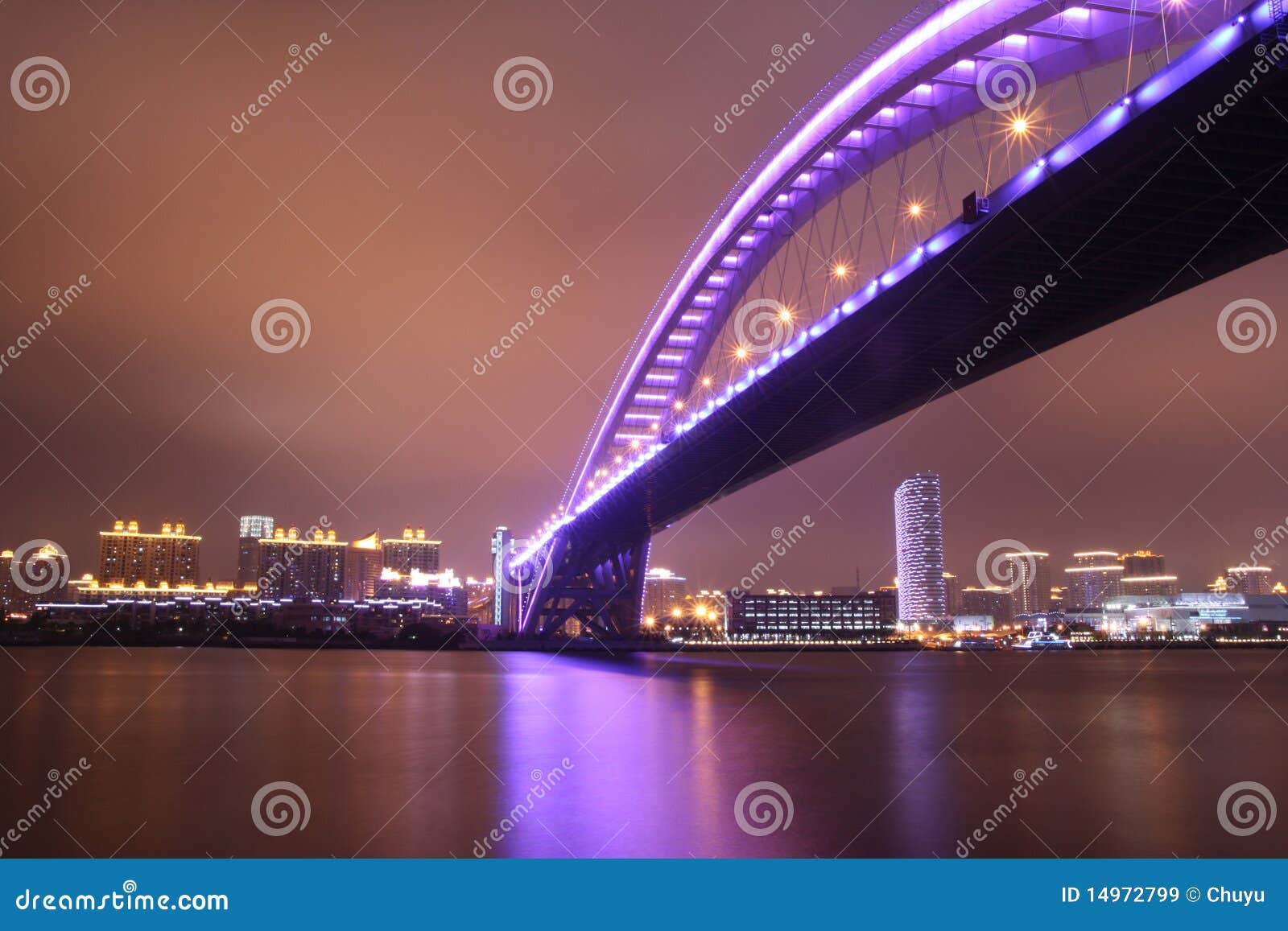 Night View of Modern Bridge Stock Image - Image of symbol, tourist ...