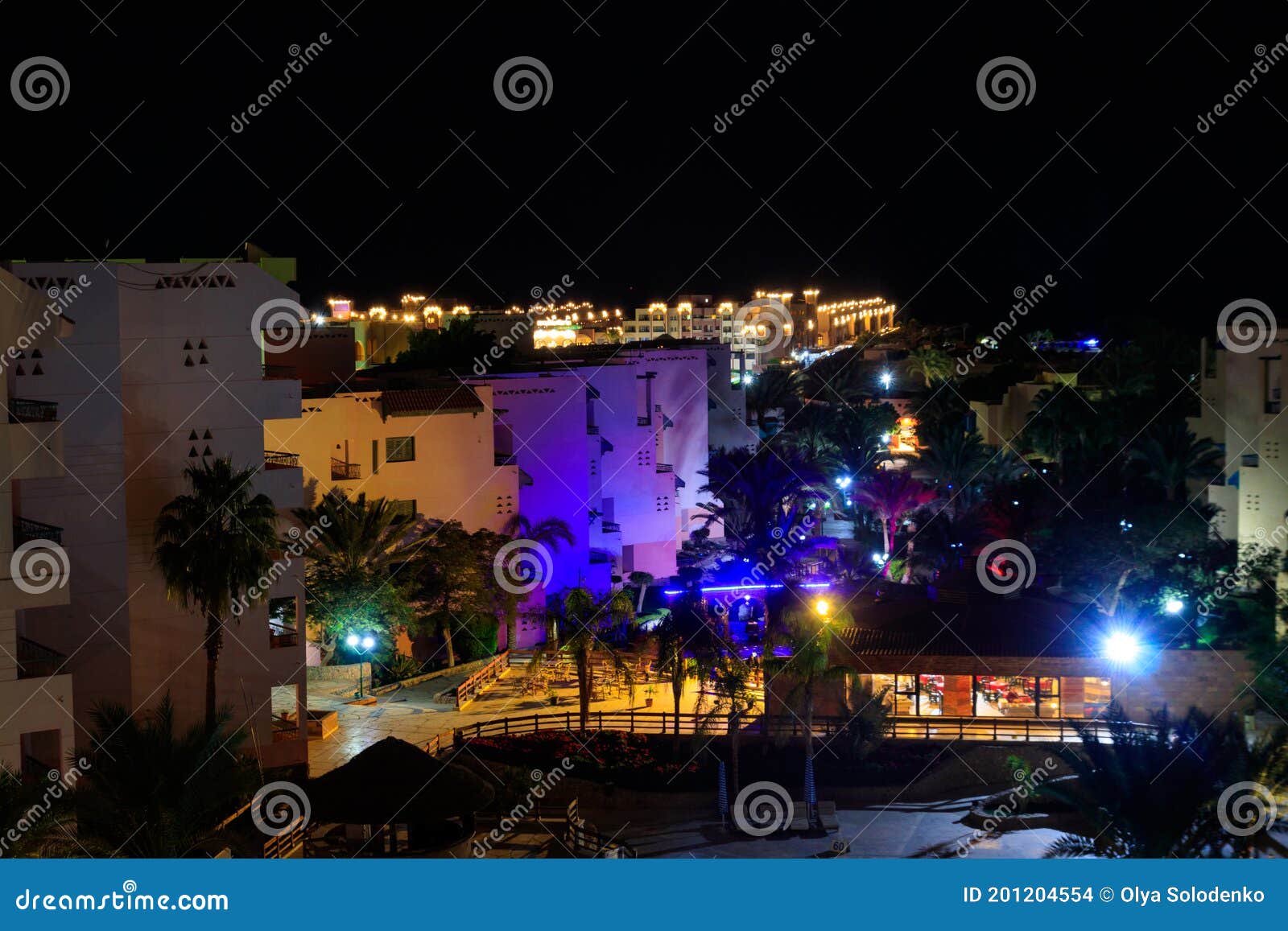 Night View of Modern Tropical Resort in Hurghada, Egypt. View from ...