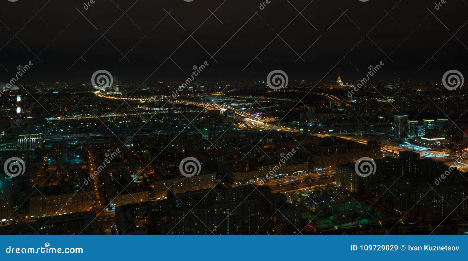 Night View of Moscow and Third Ring Road Stock Image - Image of office ...
